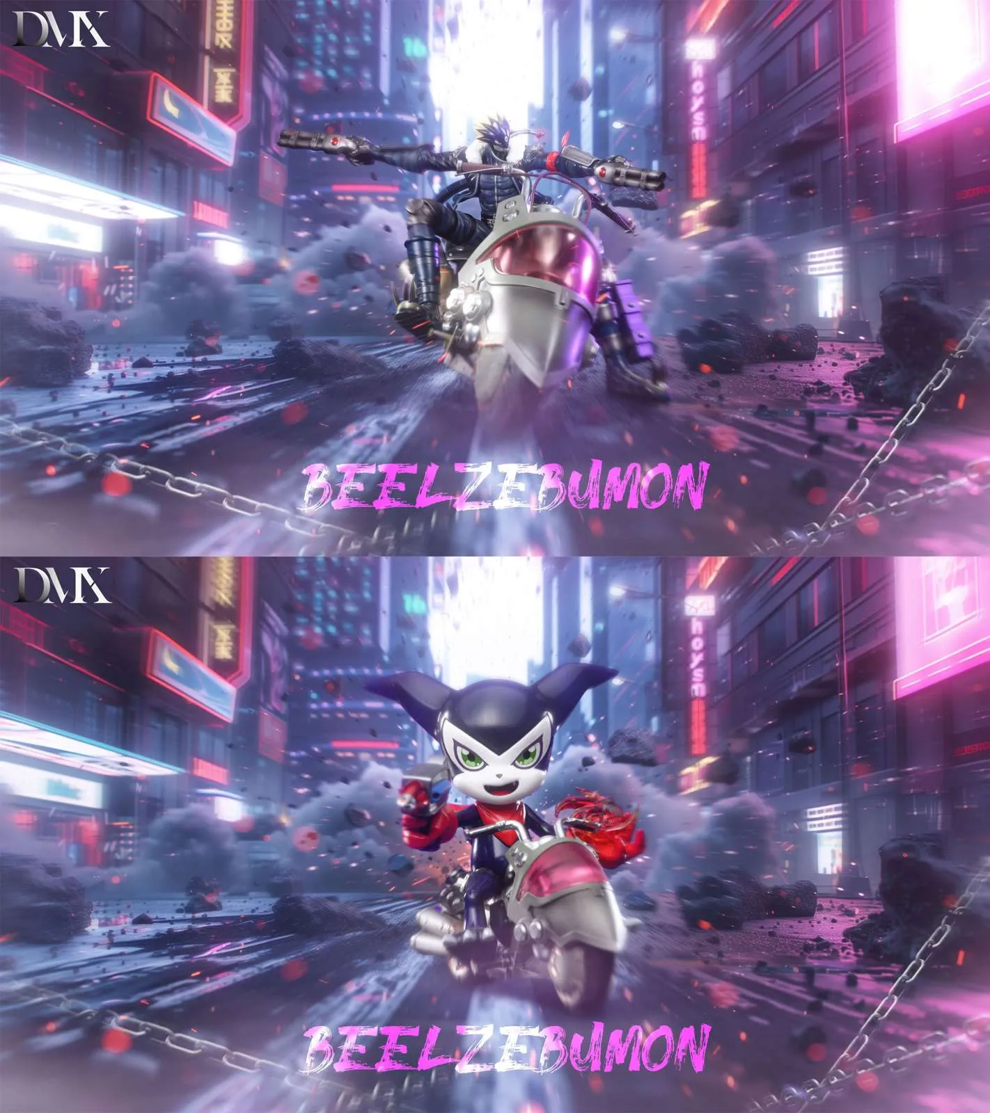 Beelzebumon with Motorcycle & Impmon with Motorcycle - Digimon Resin ...