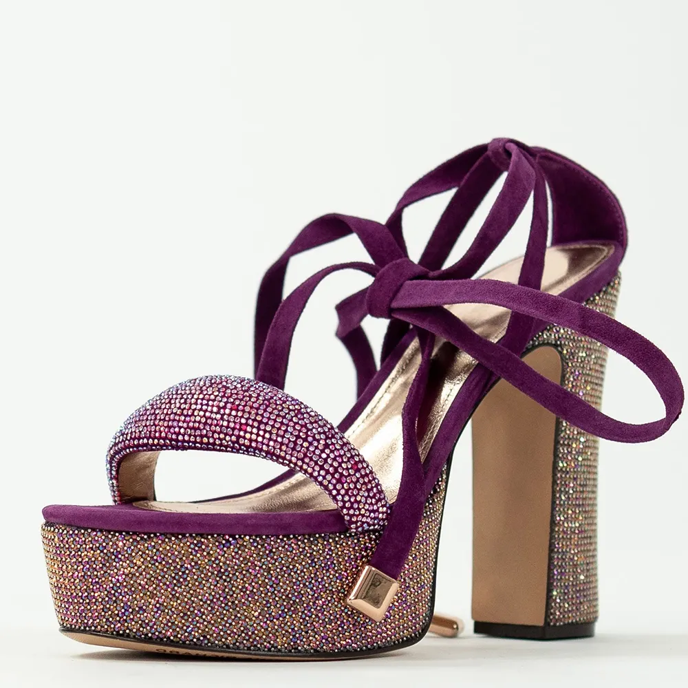 Purple Open Toe Lace Up Chunky Heel Sandals with Platform