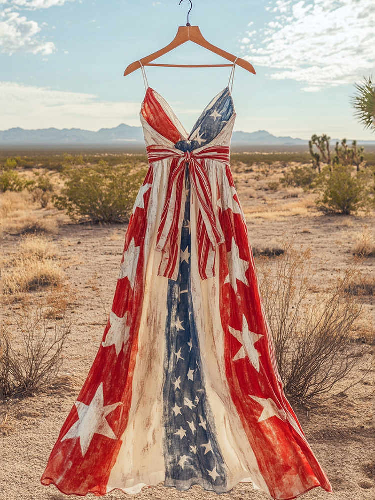 Women's Vintage Independence Day Flag Check Dress