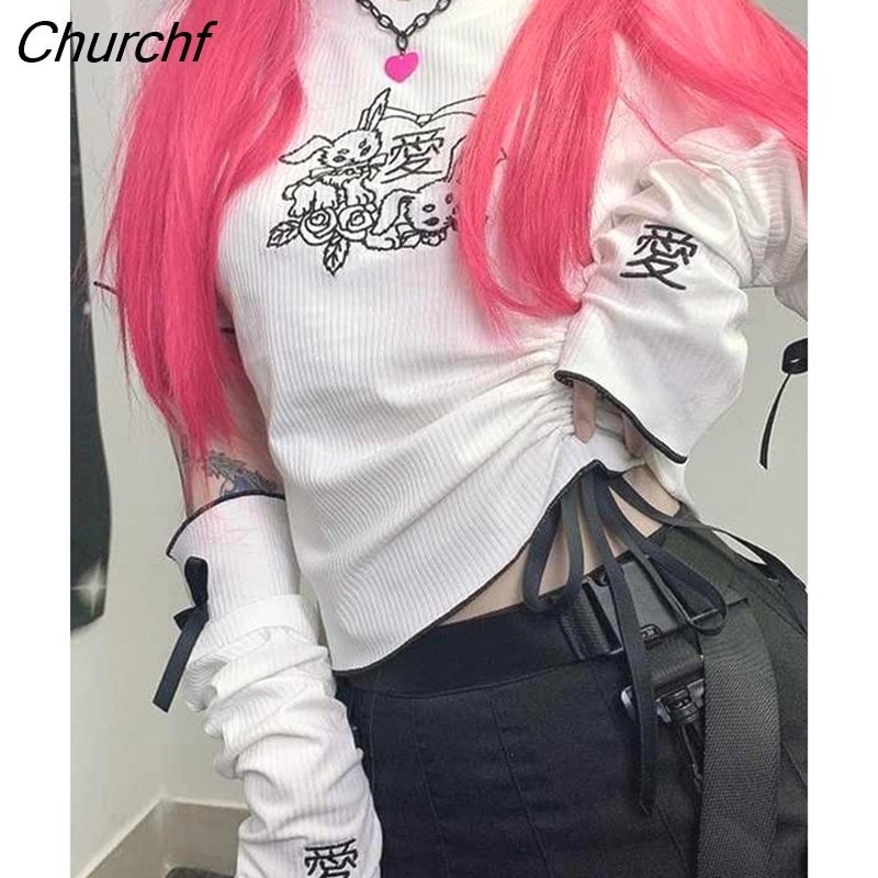 Churchf Gothic Harajuku Crop T Shirts Y2k Egirl Korean Fashion Tees ...