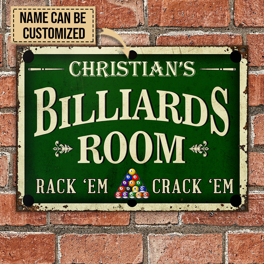 Personalized Billiards Room Rack\'em Crack\'em Customized Classic Metal ...