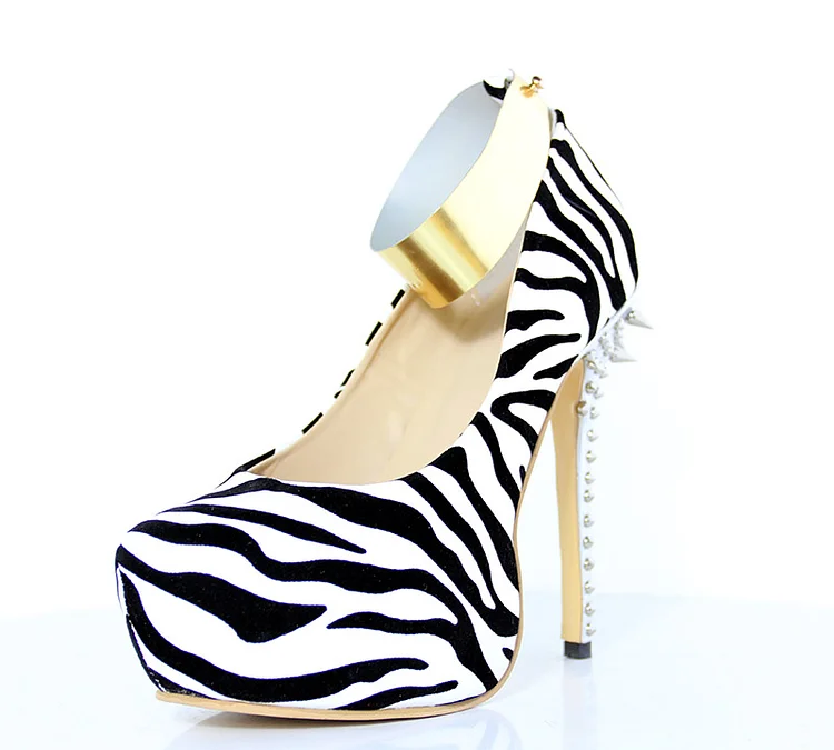 Wild Zebra Print Spiked High Heels Vdcoo
