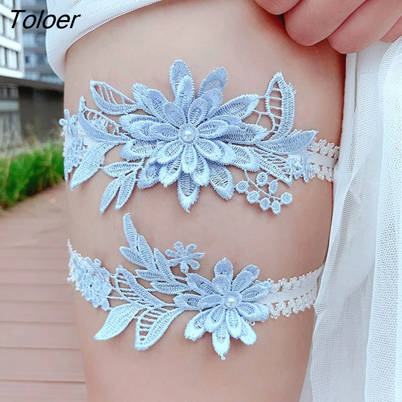 Toloer Garters Embroidery Floral Sexy Garters For Women Bride Thigh