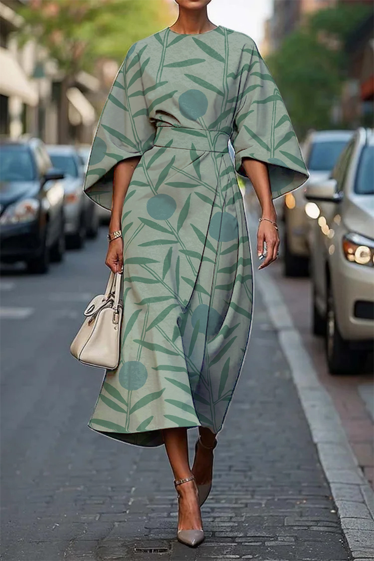 Women's Elegant Abstract Art Print Midi Dress