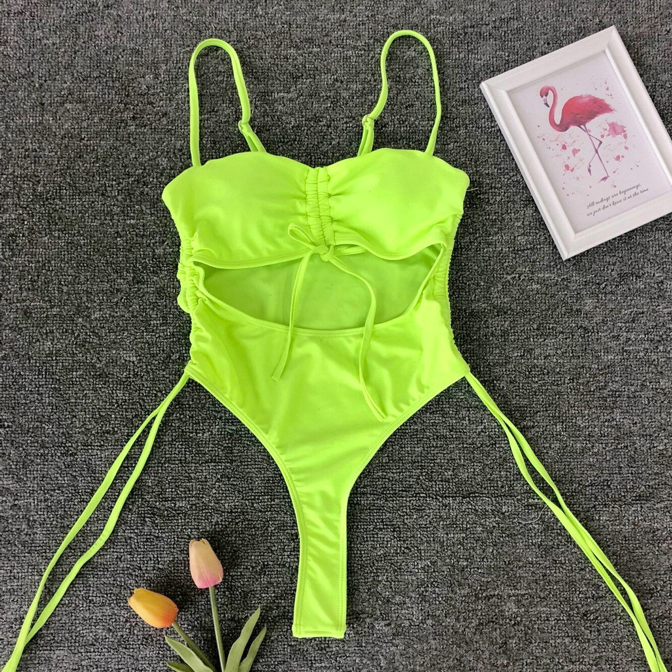 New Mermaid One Piece Swimsuit Sexy High Cut Neon Yellow Swimwear Women ...