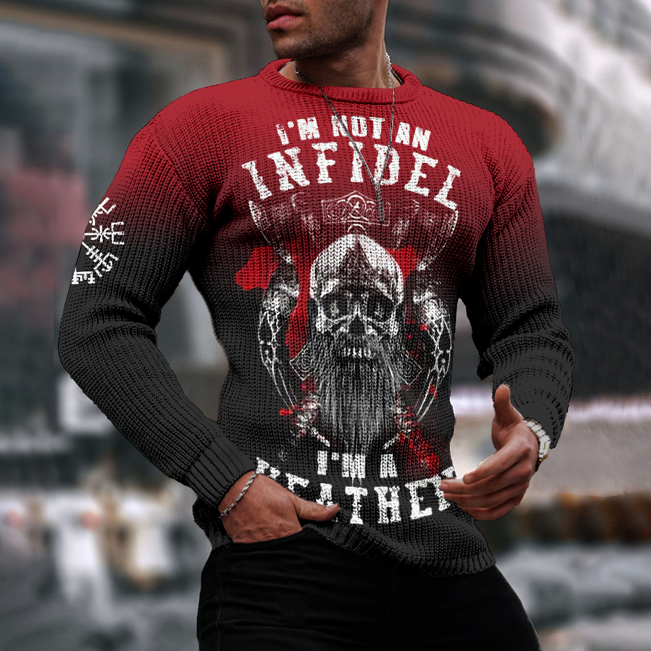 Viking Skull I’M Not An Infidel I’M A Heathen Knit Sweater