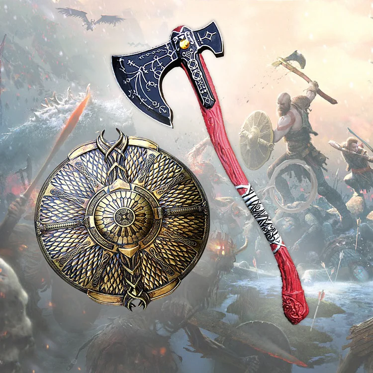 God of War 4 Kratos Weapon Leviathan Axe Resin Guardian Shield Flame Knife