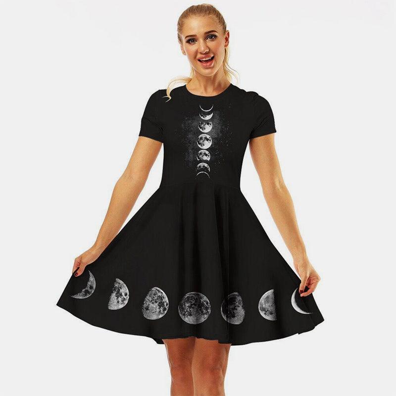 Witch Moon Phases A-Line High Waist Dress - GothBB 2022 free shipping ...