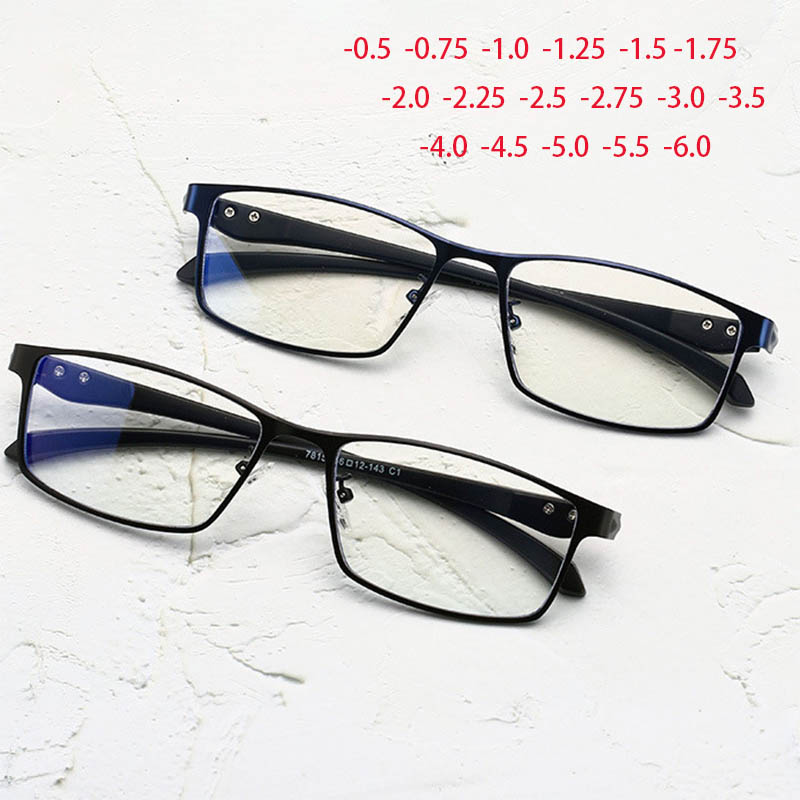 Full Metal Frame Myopia Glasses Men Women Finished Anti Blue Light ...