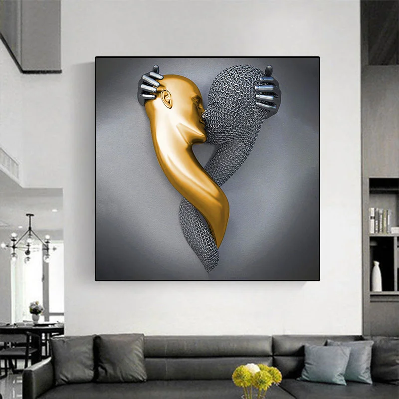 Nigikala Metal Figure Statue Art Canvas Painting Romantic Abstract Posters and Prints Wall ...