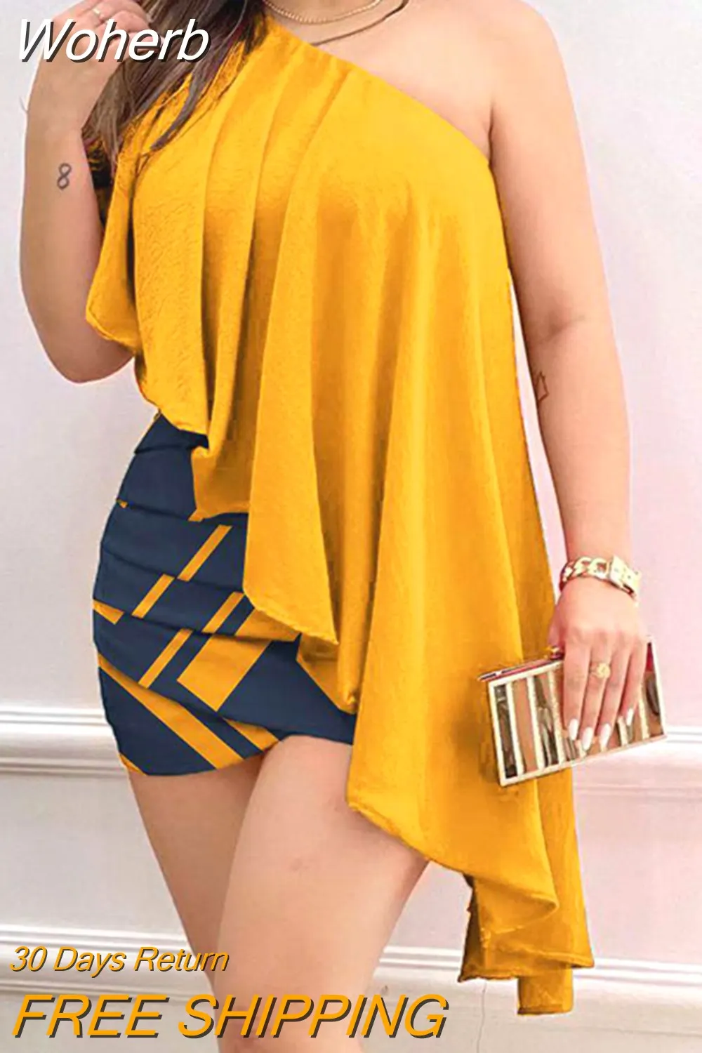 Woherb New Sexy Dresses for Women One-shoulder Irregular Ruffle Buttock ...
