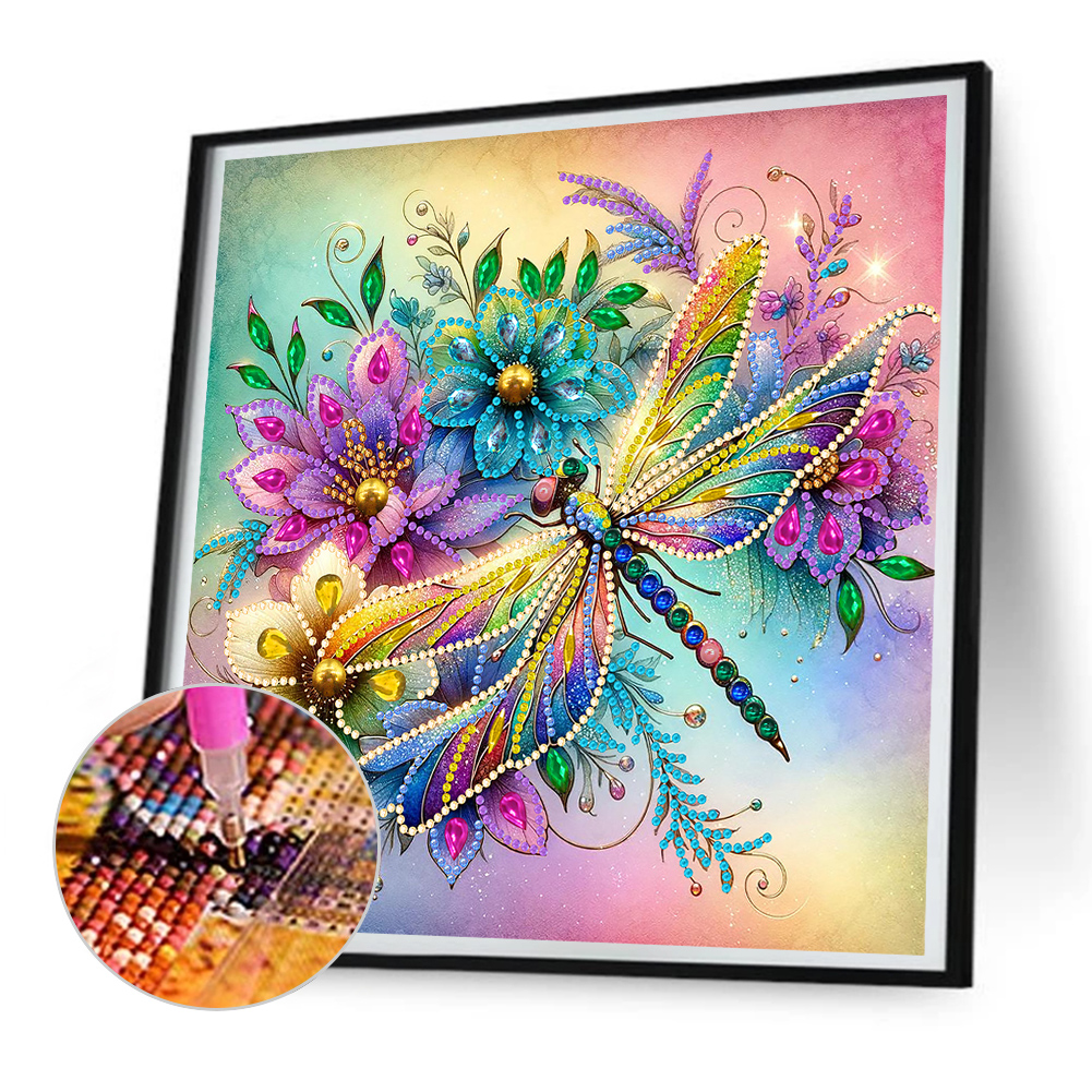 Diamond Painting - Partial Special Shaped Drill - Flower Dragonfly ...