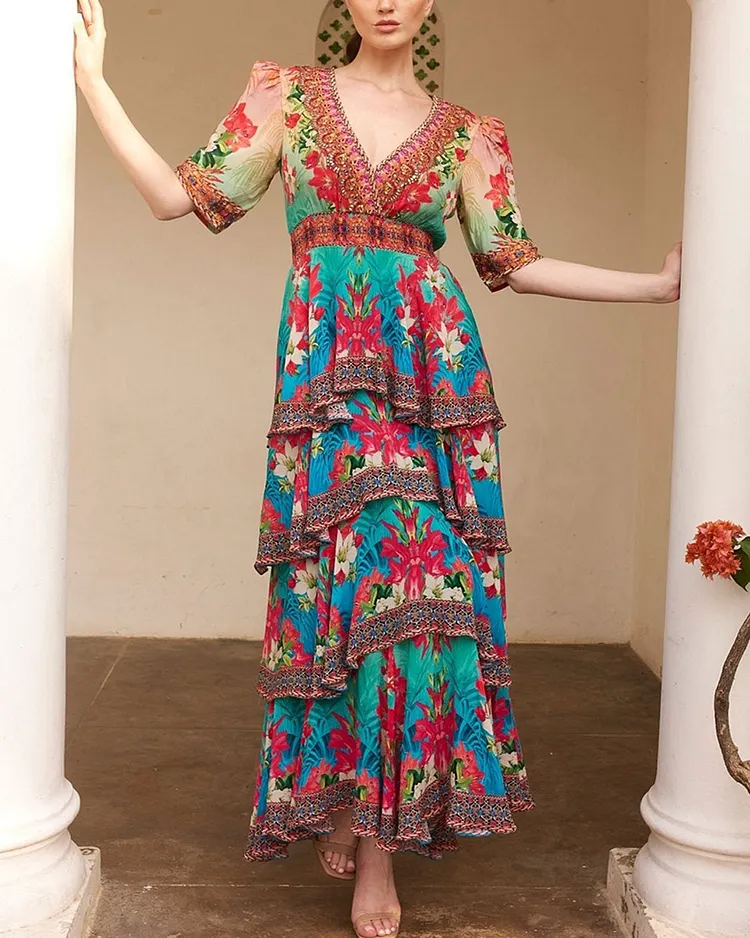 Blue Blossom Cross over Maxi Dress