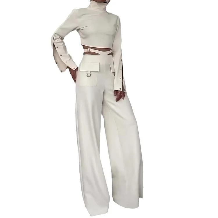 SCACTO High Collar Midriff-baring Loose Wide Leg Library Suit 52.99