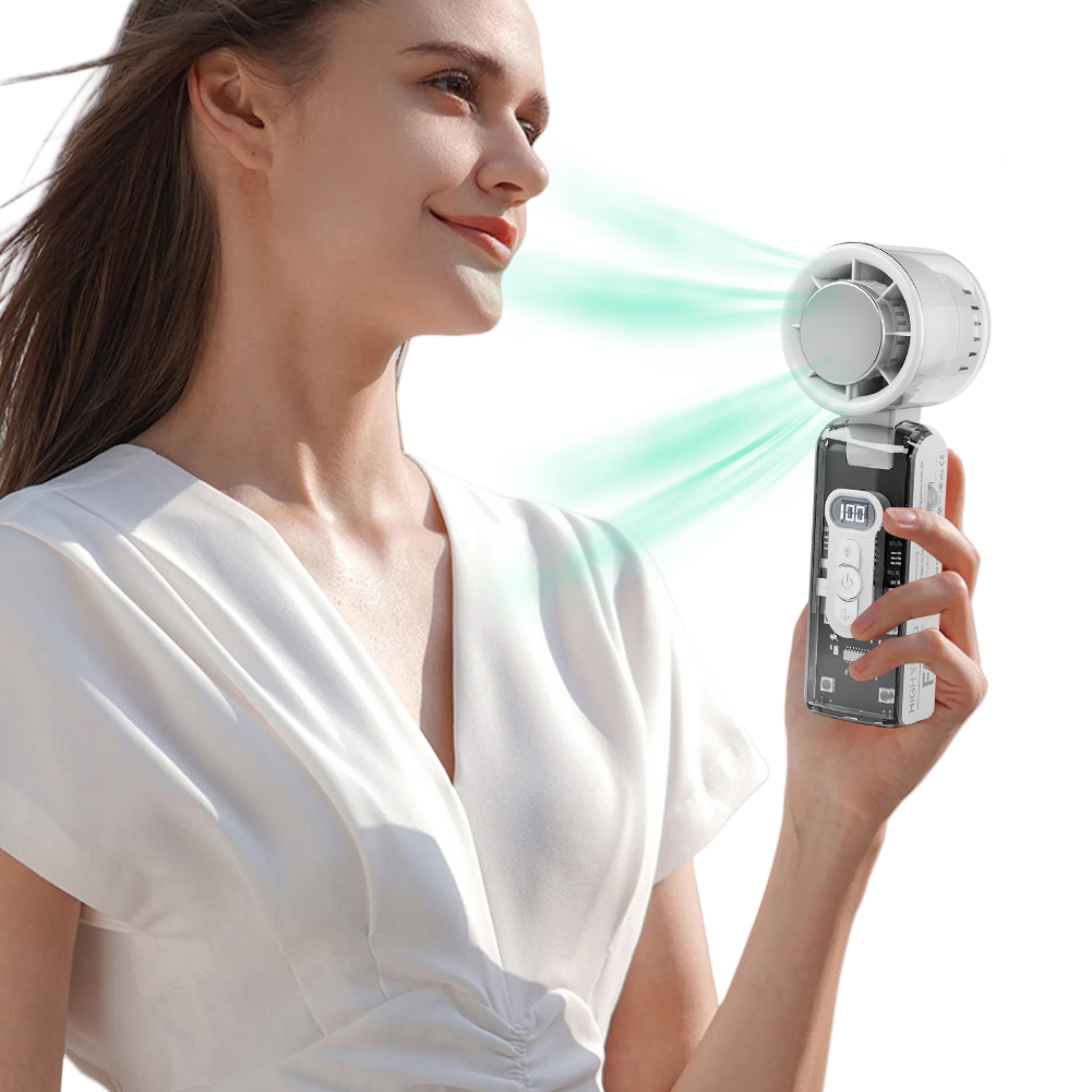 High Speed Turbo Fan with LED Light 100 Speeds Foldable Handheld Fan ...