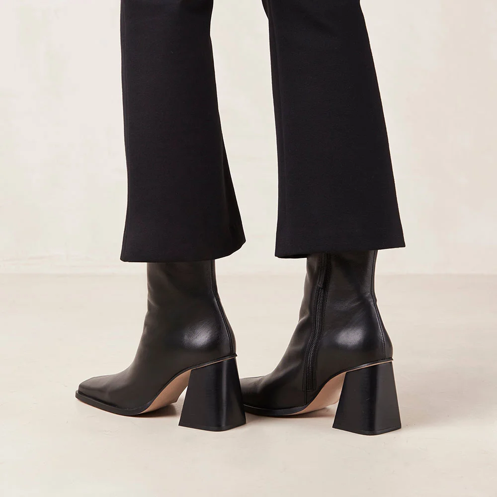 Black Square Toe 3'' Chunky Heel Side-Zip Office Ankle Boots