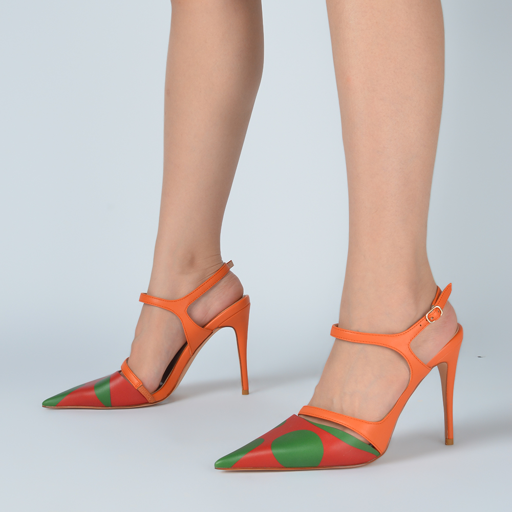 Multicolor Pointed Toe Stiletto High Heels Slingback Sandals