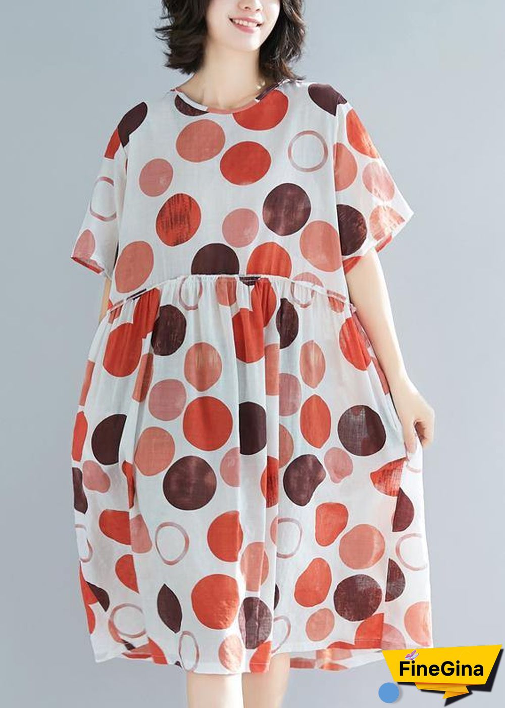 FineGina Style red dotted linen clothes For Women plus size design o ...