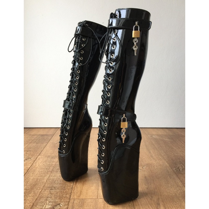 Quan Beginner Hoof Heelless Fetish Pinup Ballet Lockable Wedge Boot In ...