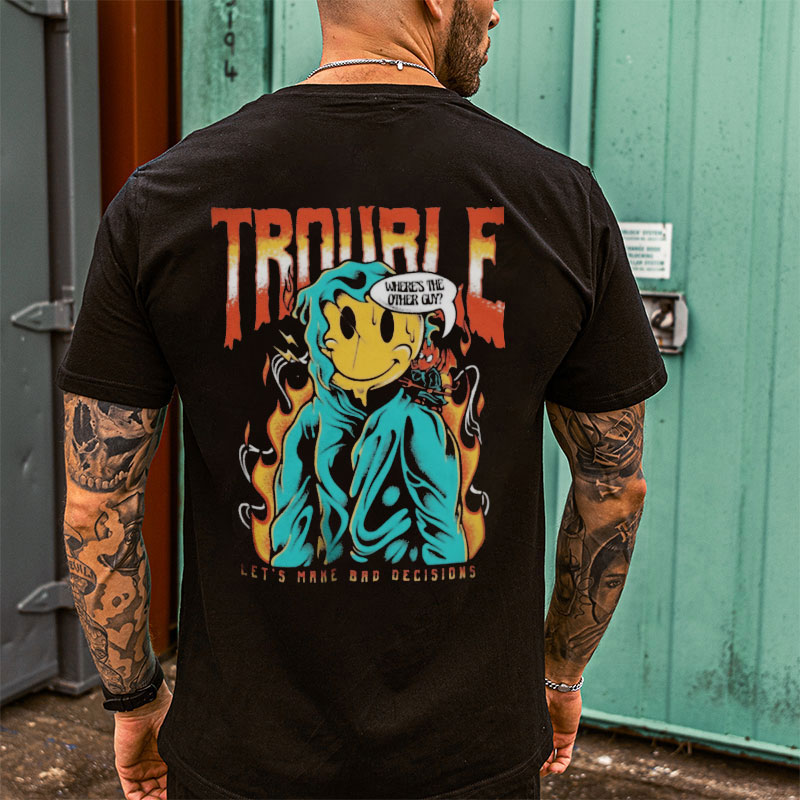 TROUBLE Happy Emoji Hellish Style Black Print T-shirt