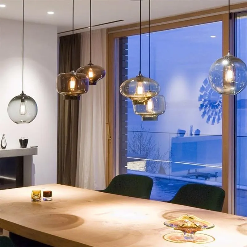 Nordic Modern Colorful Glass Bowl Pendant Lights E27 Loft Hanging Lamps ...