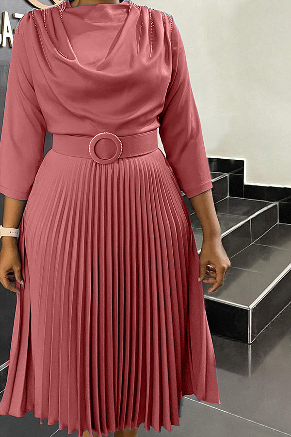 Solid Color 3/4 Length Sleeve Dress