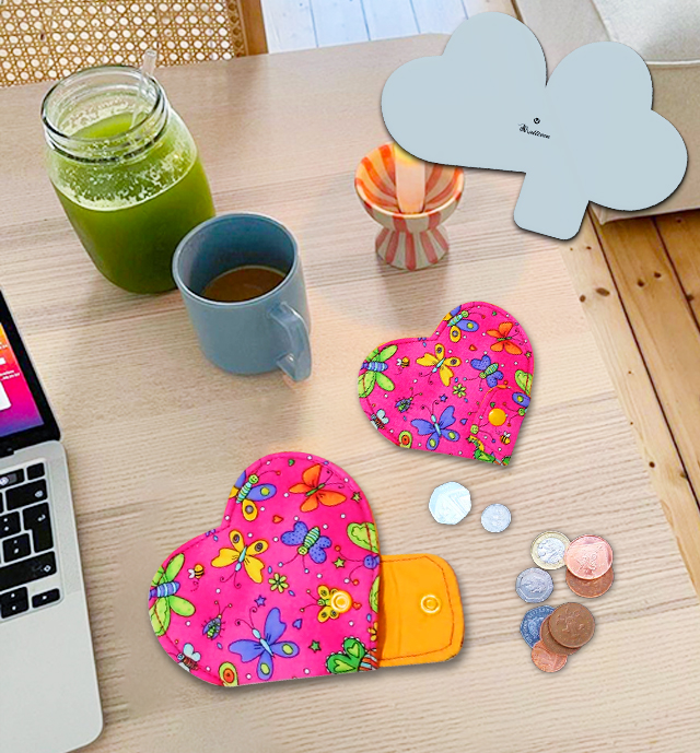 Cute Heart Coin Pouch Sewing Template - Include Tutorial