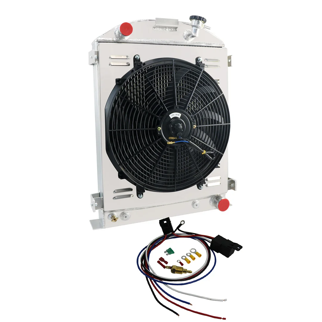 Alloyworks 4 Rows All-Aluminum Radiator with Shroud and Fan and Relay ...