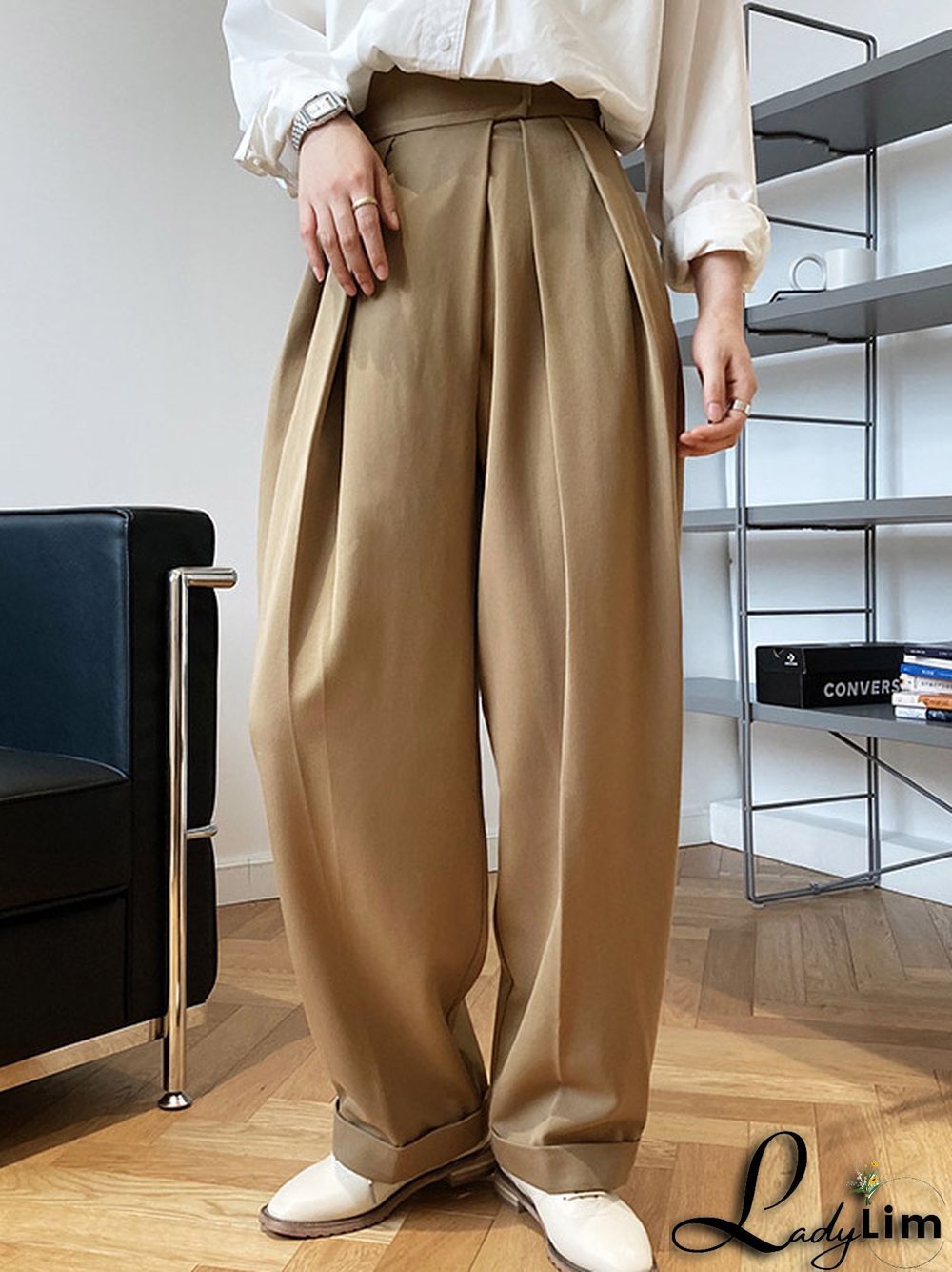 Loose Wide-Leg Velcro Suit Pants - Ladylim