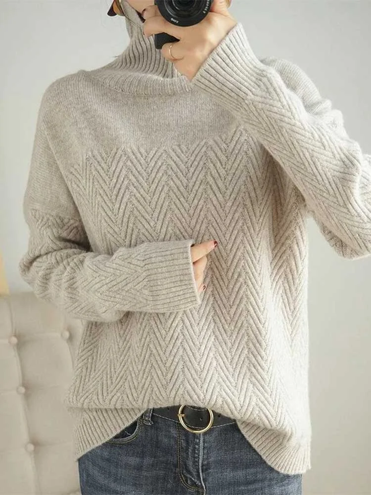 Chevron High Neck Long Sleeve Sweater