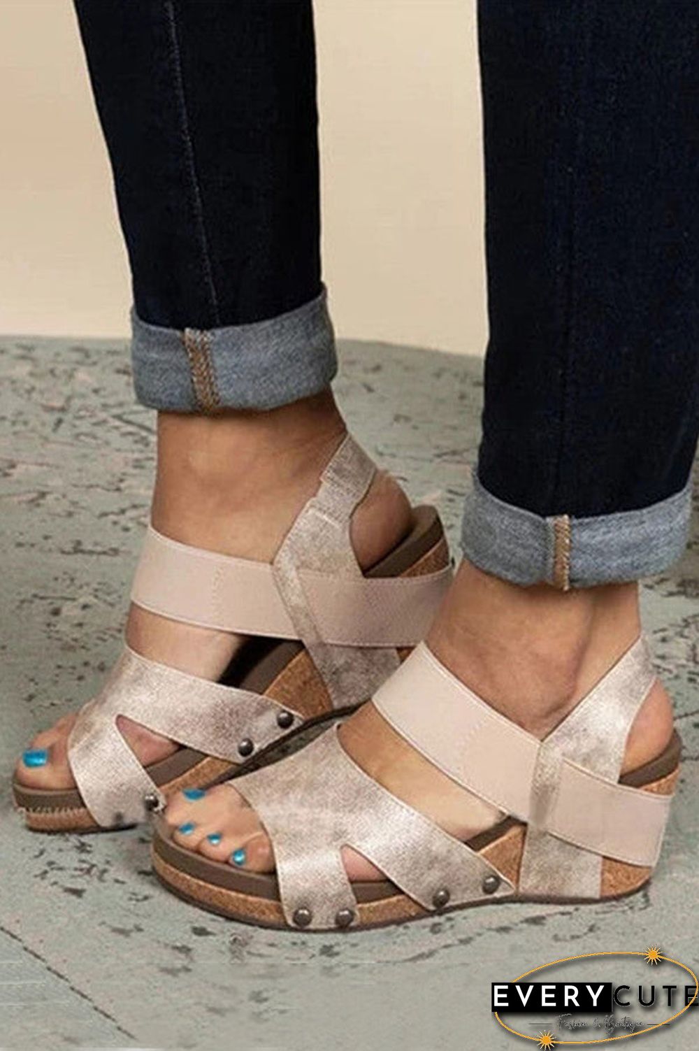 Open Toe Cut Out Wedge Sandals