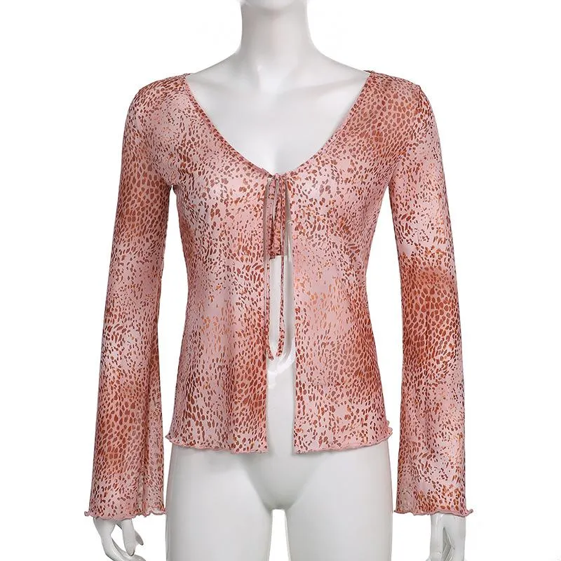DOT LEOPARD LONG SLEEVE OPEN TOP