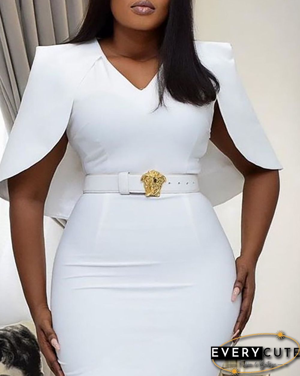 Cape Sleeve Plain Work Dress