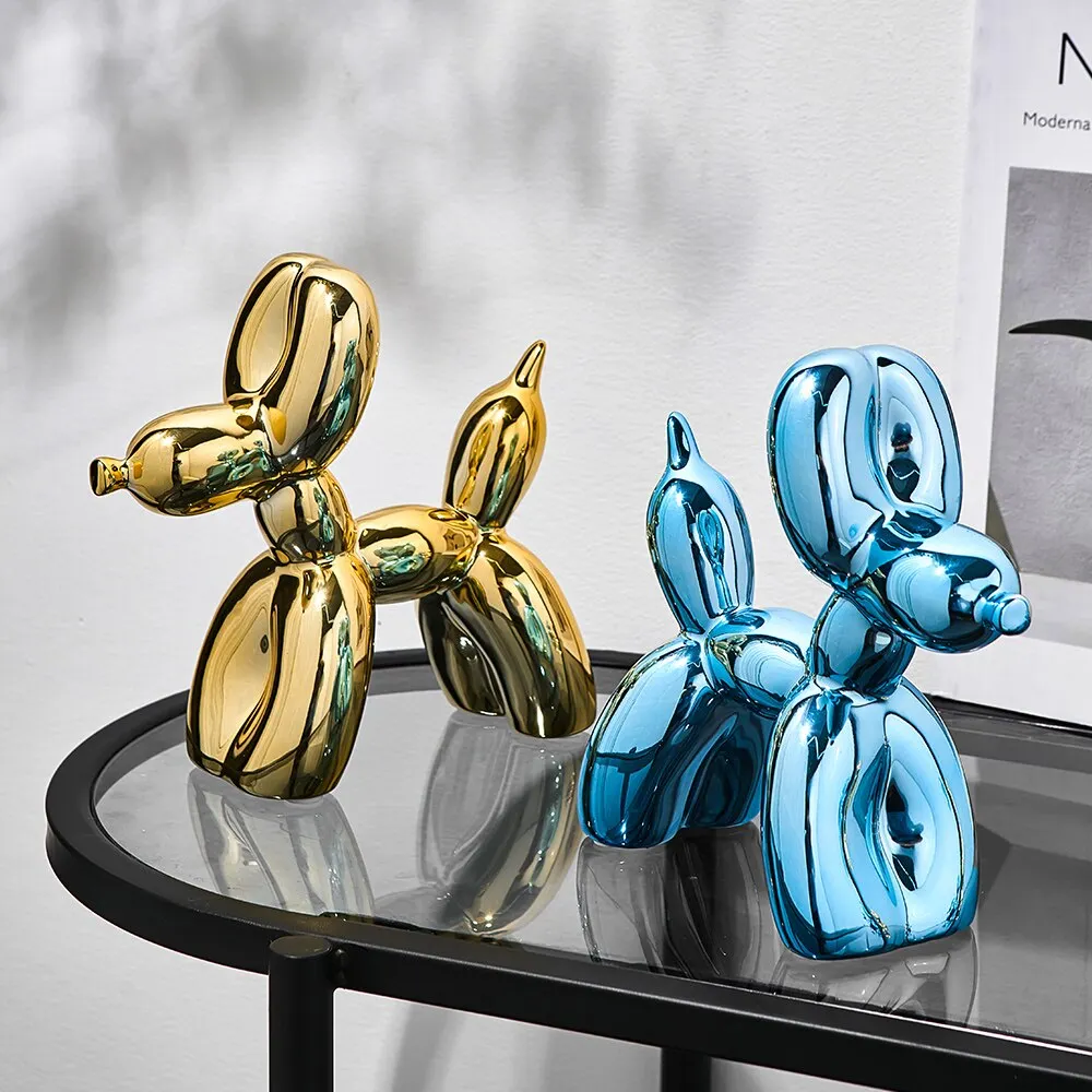 Nigikala Sculpture Cute Shiny Balloon Dog Figurines Miniatures Art ...