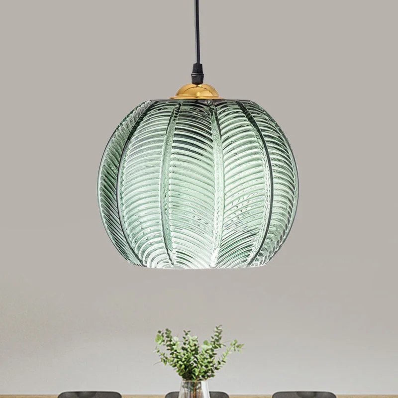 Arturest Retro Green Ribbed Glass Pendant Light For Dining Room