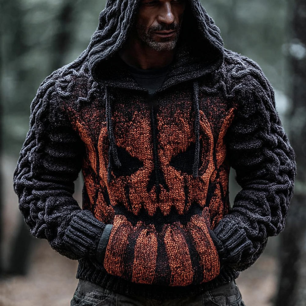 Men Halloween Evil Pumpkin Head Ancient Hooded Sweater