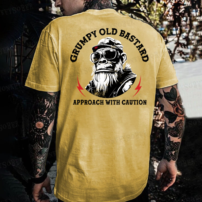 Men's Grumpy Old Bastard Approach With Caution Monkey T-shirt