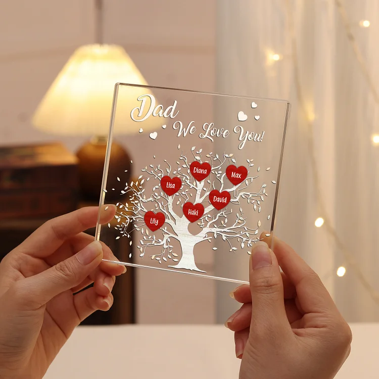 Personalized 6 Names & 1 Text Acrylic Square Keepsake Family Tree ...