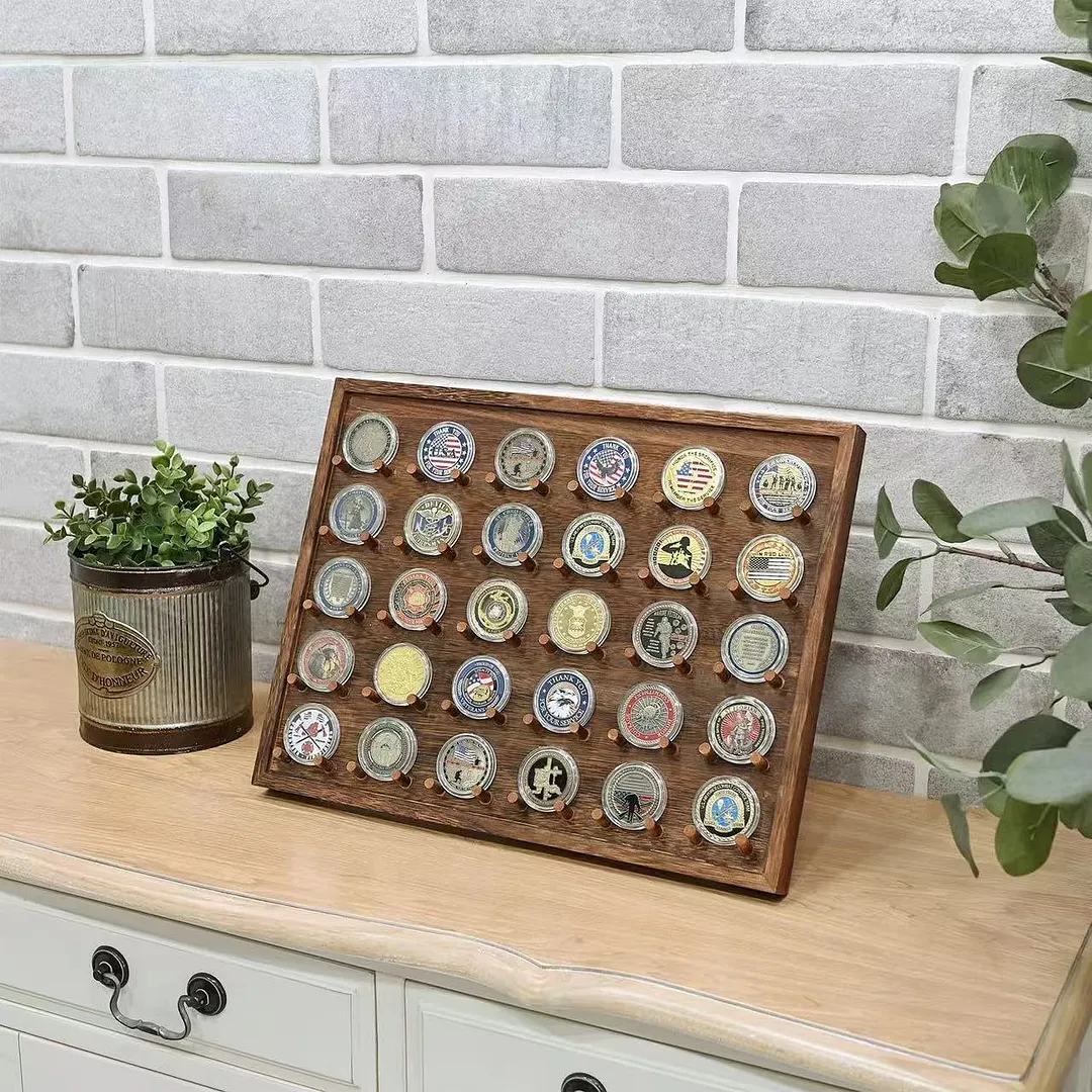 Wooden Commemorative Coin Storage Rack Wall-Mounted Medal Coin ...