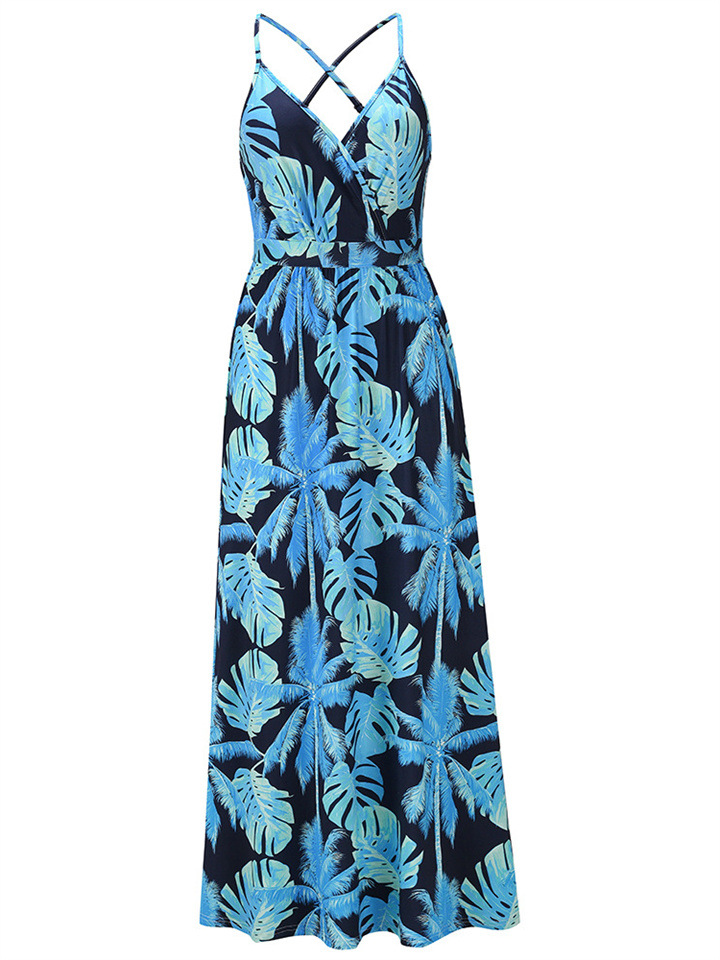 Women's Summer Print Sexy Open Halter Dress