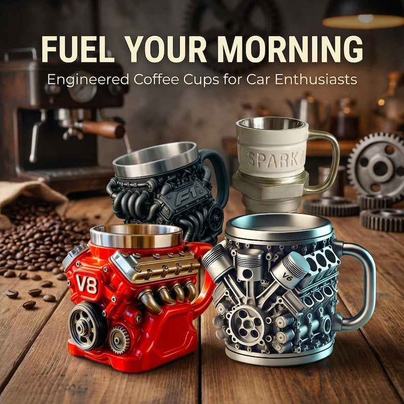 Engine Coffee Mug - 3D V6/V12 Racing Motor Stainless Steel Cup, Car Guy ...