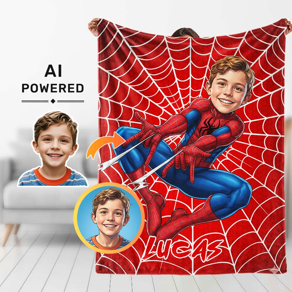 Custom Superhero Blanket AI Powered Superboy Dynamic Web-Shooting Pose ...