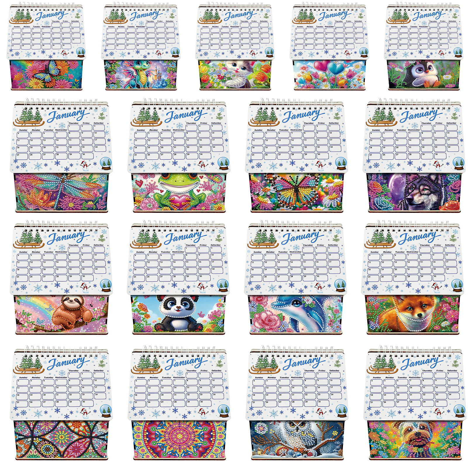 5D/DIY Calendar Crystal Painting Desk Calendars Kit Diamond Decorations ...