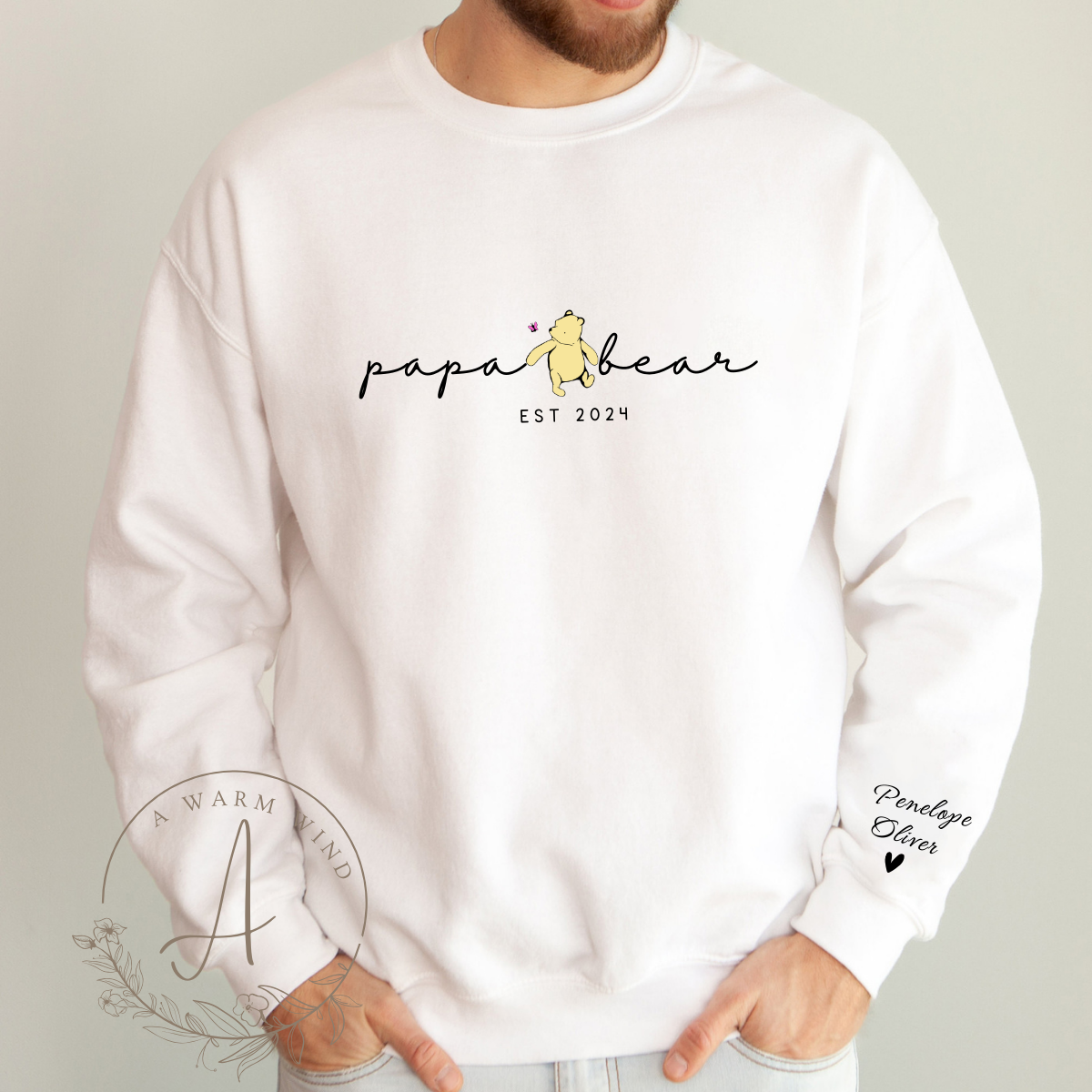 Papa Bear-Custom Papa sweatshirt with Kids Names On Sleeve
