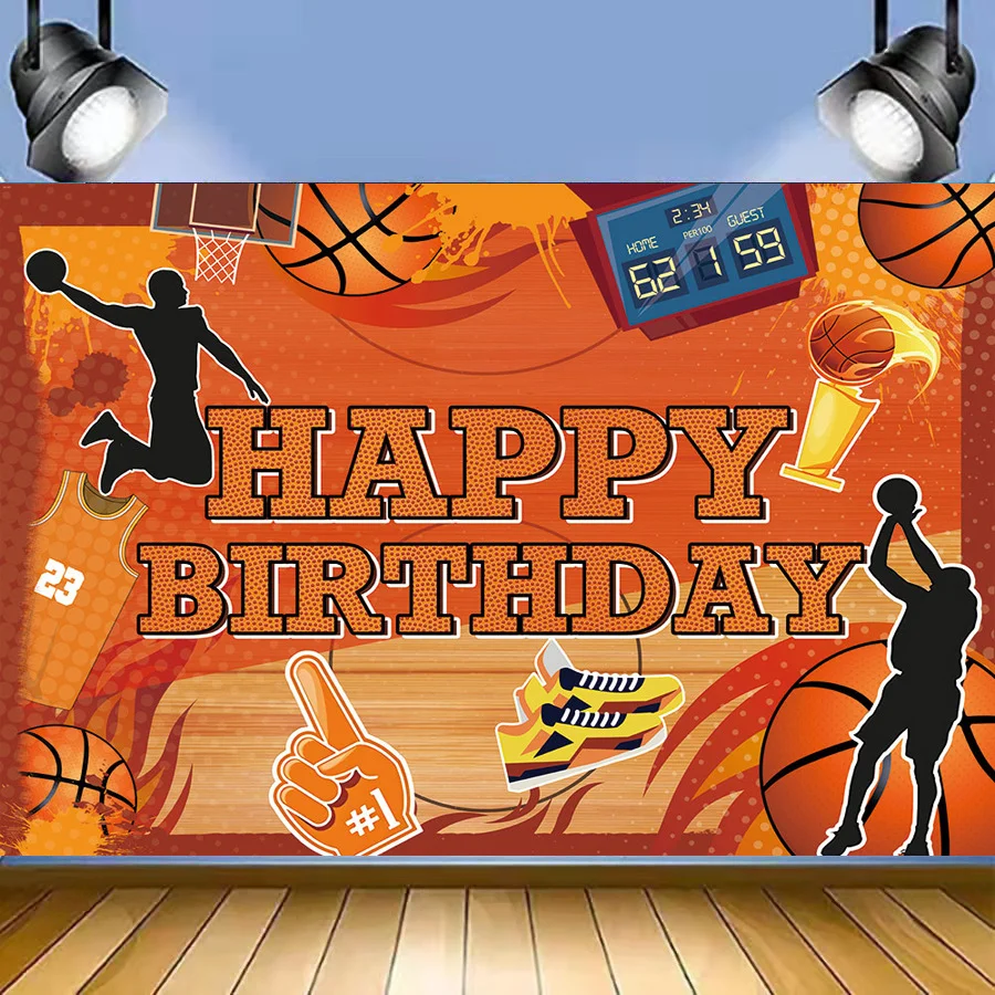 Free Custom-Made Sports Basketball Vinyl Happy Birthday Backdrop for Boyl
