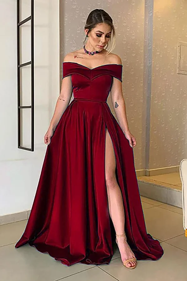 Miabel Long Off-the-Shoulder Split Prom Dress