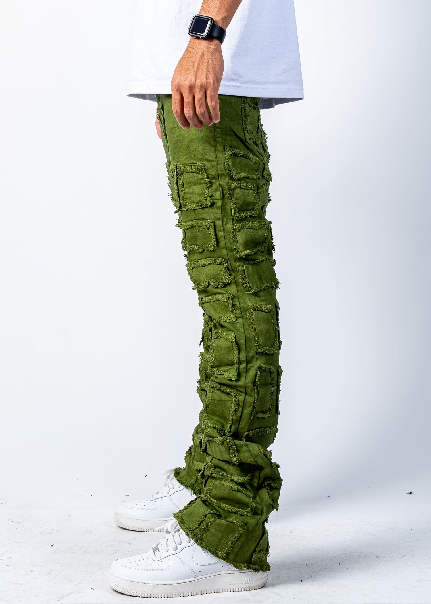 Nala Olive Green Stacked Jeans
