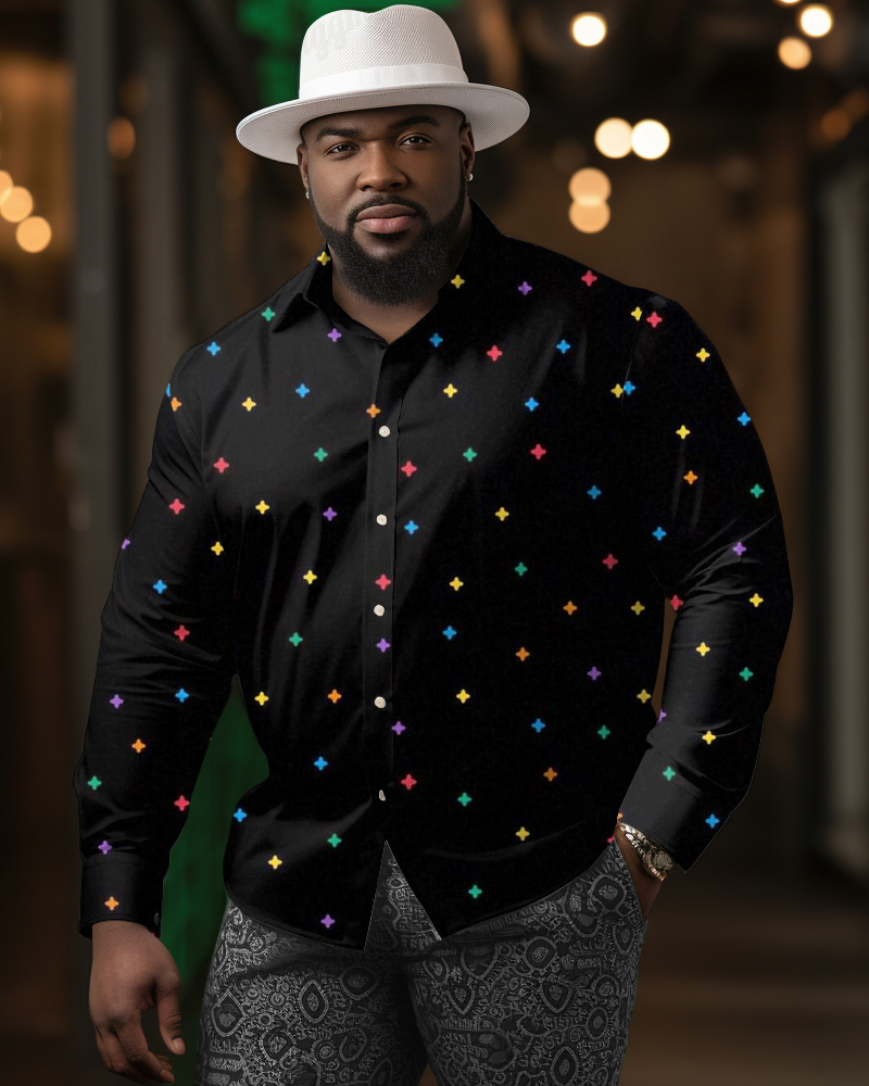 Colorful Stars Long Sleeve Lapp Shirt Men's Plus Size