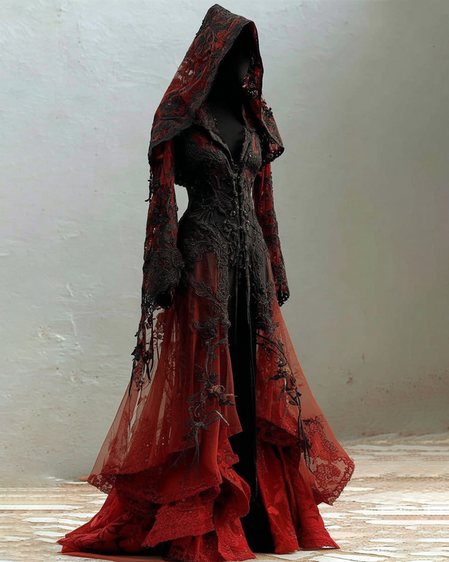 Halloween Themed Gradient Embroidered Lace Dress 7e8d