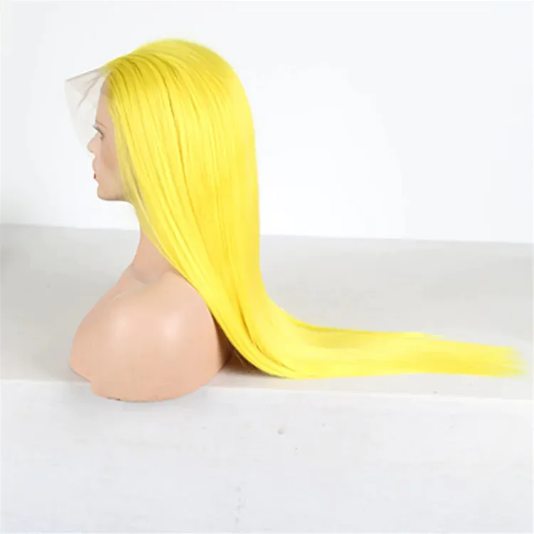 Bright Yellow Full Frontal Lace Front Wig 100% Human Hair Cosplay Wigs